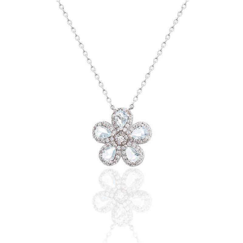 Colar de flor pétalas acqua prata 925 - Carmen Bittencourt