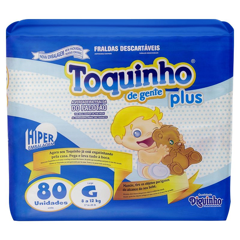 FRALDA TOQUINHO PLUS HIPER G C/80 UNIDADES - Clube da Fralda