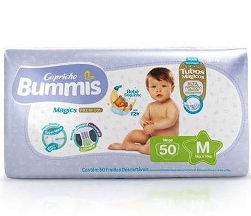 FRALDA CAPRICHO BUMMIS MAGIC PREMIUM M C/50 UNIDADES - Clube da Fralda