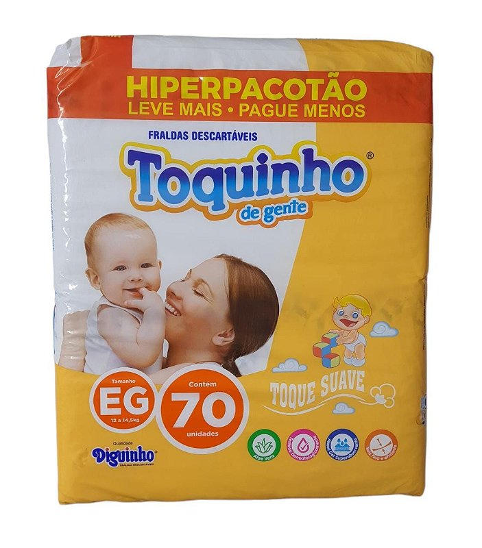 FRALDA TOQUINHO TOQUE SUAVE HIPER EG C/70 UNIDADES - Clube da Fralda