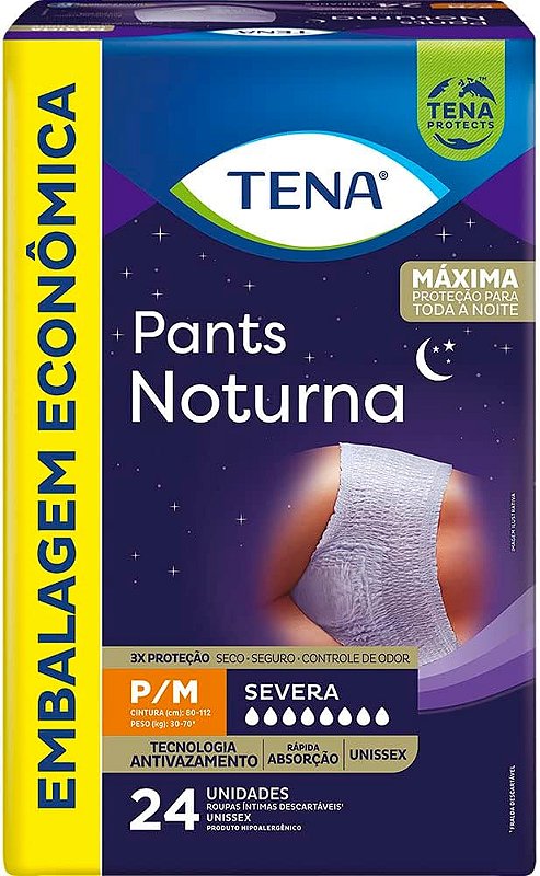 FRALDA GERIÁTRICA TENA PANTS NOTURNA ROUPA ÍNTIMA P/M C/24 UNIDADES - Clube da Fralda