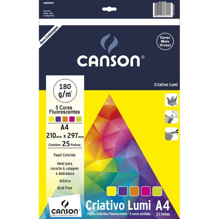 Papel criativo Lumi cards - 180g/m2 - A4 - 25 folhas - 5 cores - Canson ...