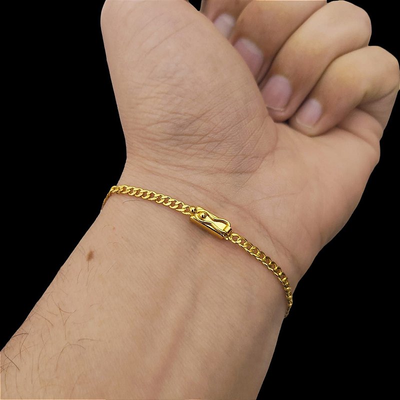 Pulseira 2mm Fecho Gaveta e Trava Banhado a Ouro 18K - Le Griffes