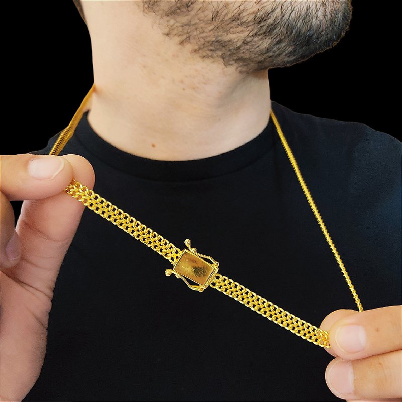 Cordão Grummet Laminado 7mm com Fecho Duplo Banhado a Ouro 18K - Le Griffes