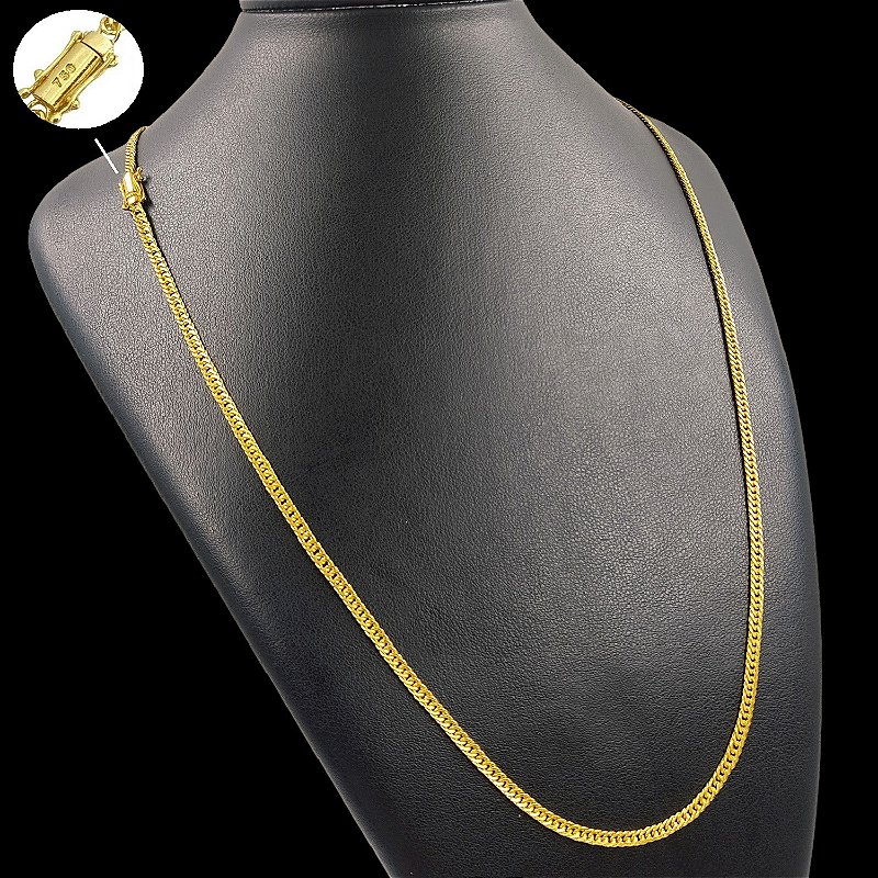 Cordão 3mm 70cm Grummet Lacraia Fecho Duplo 750 Banhado a Ouro 18K - Le Griffes