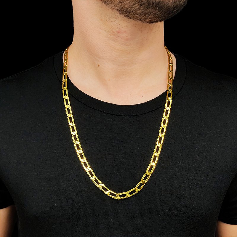 Cordão Laminado 10mm Fecho Duplo Banhado a Ouro 18K - Le Griffes