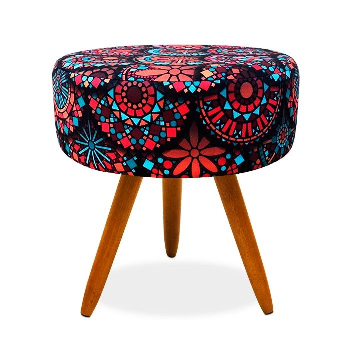 Puff Banqueta Florenza Mandala Preta - Guia da Loja