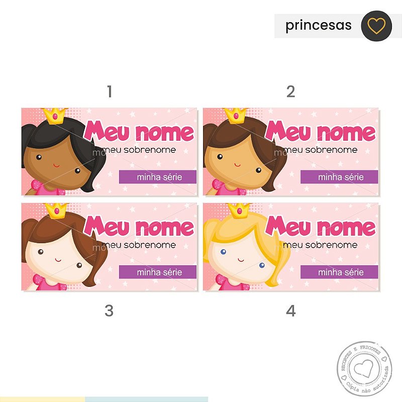 ETIQUETA ESCOLAR Princesa - Recortes e Fricotes