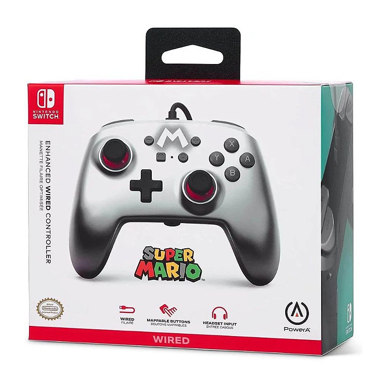 Controle Wired Mario Silver Metallic Nintendo S - Fazenda Rio Grande ...