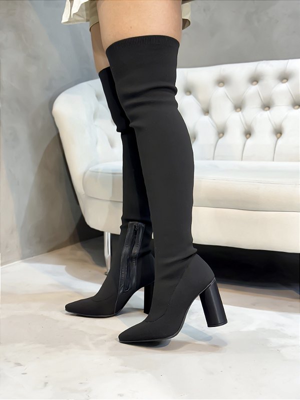 Bota Feminina Ari Over em Meia Preta - Cadência Feminina Shoes