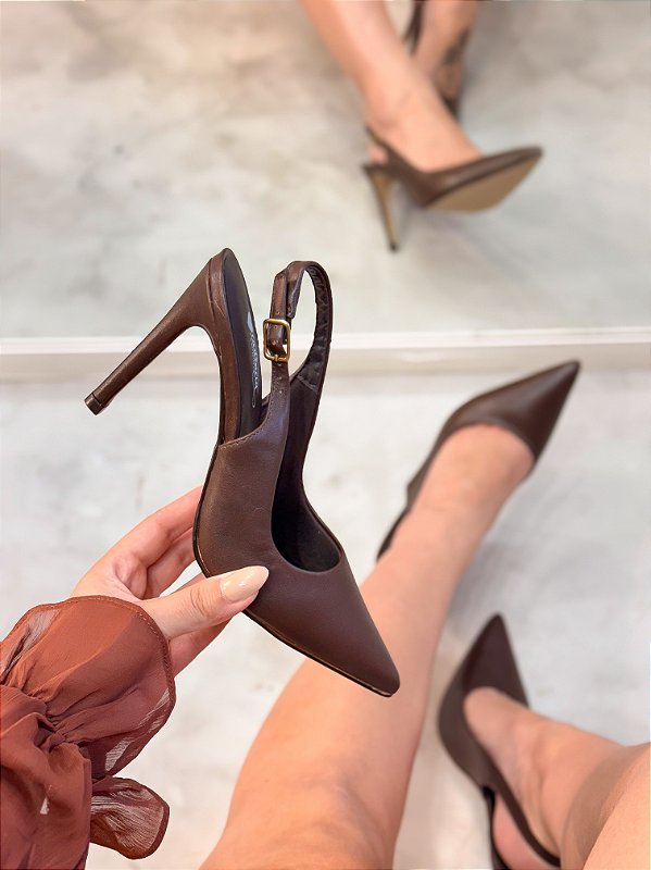 Slingback Feminino Selena Marrom em Couro legítimo - Cadência Feminina ...