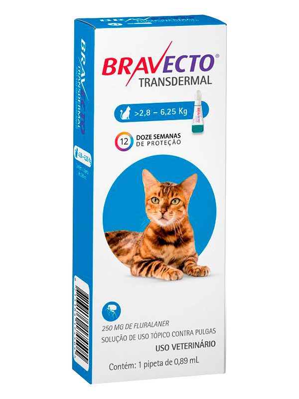 Antipulgas Bravecto Transdermal MSD para Gatos de 2,8 a 6,25 Kg - 1 Pipeta de 0,89ml - Pet Shop ...