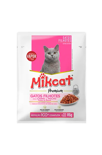 Ração Úmida Mikcat Premium Sachê Sabor Carne ao Molho para Gatos ...