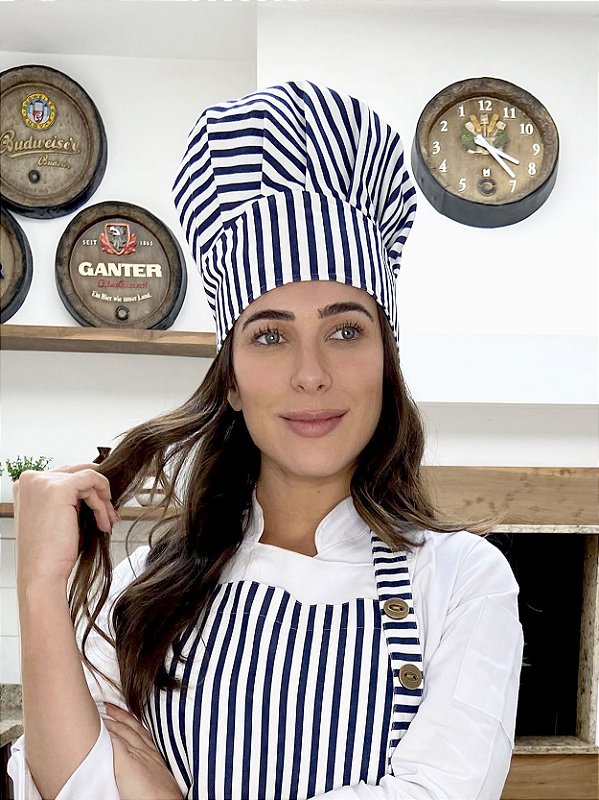 Touca Chefe ou Chapéu Chefe - Listras Marinho - www.uniblu.com.br