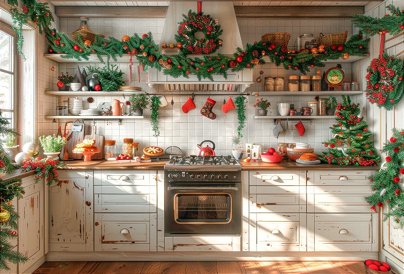 Painel de Festa em Tecido Sublimado Cozinha Natalina - Sublime Sonhos: Painel de Festa Em tecido ...