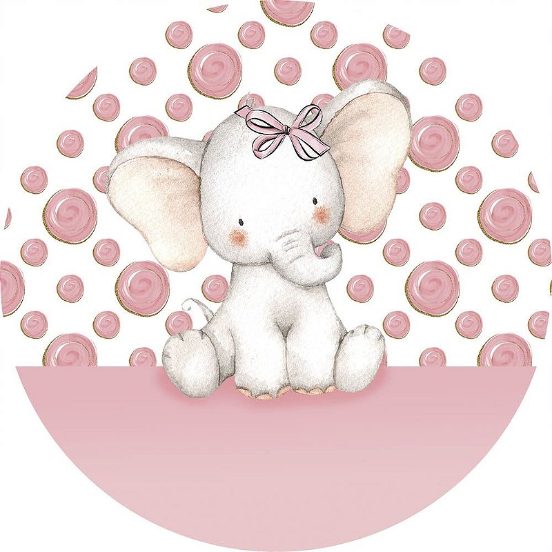 Painel de Festa Redondo em Tecido Sublimado Elefantinho Rosa com ...