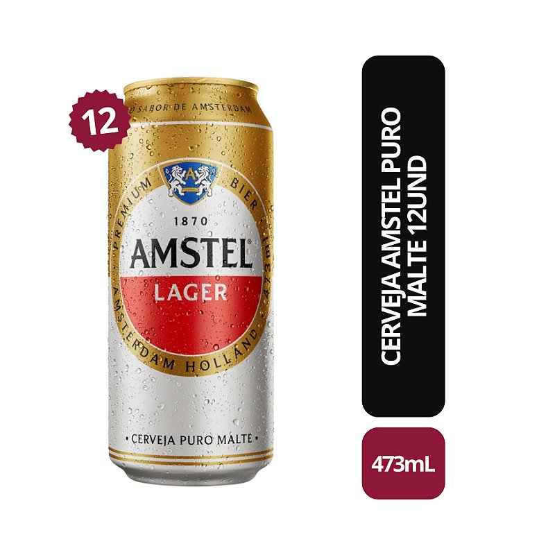 Cerveja Amstel Puro Malte 473ml – 12 UNID - Bebida In Box