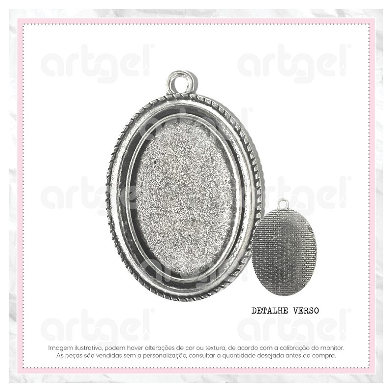 Base Colar Metal Oval Detalhado - ART GEL - Personalize em instantes