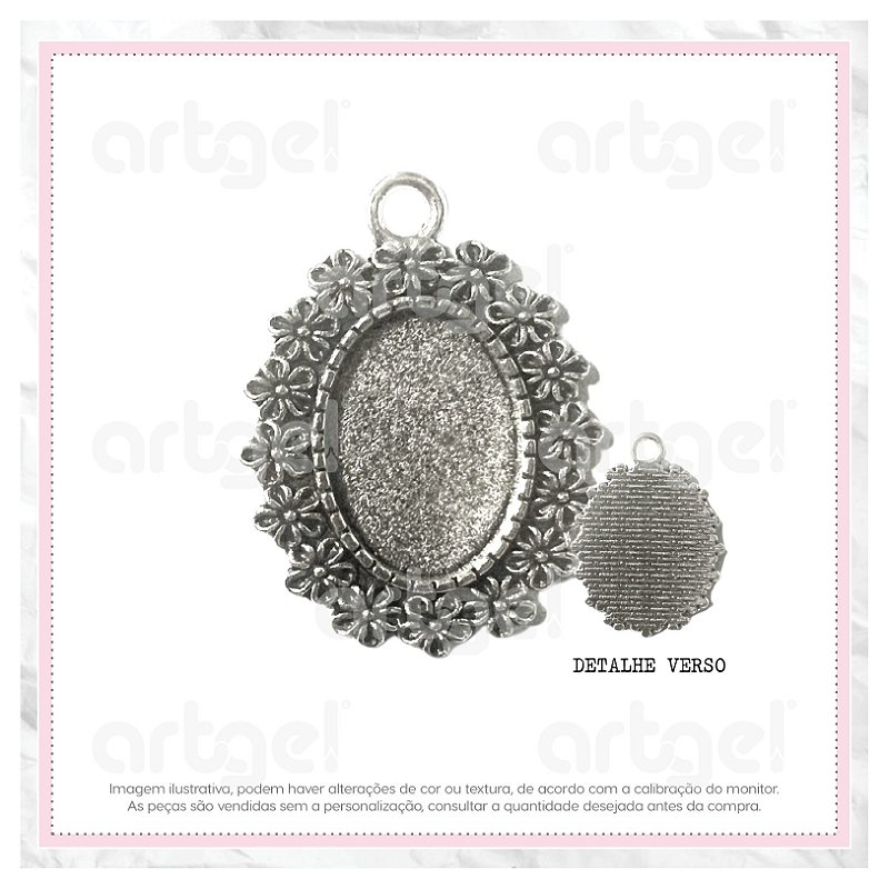 Base Colar Metal Oval Flores - ART GEL - Personalize em instantes