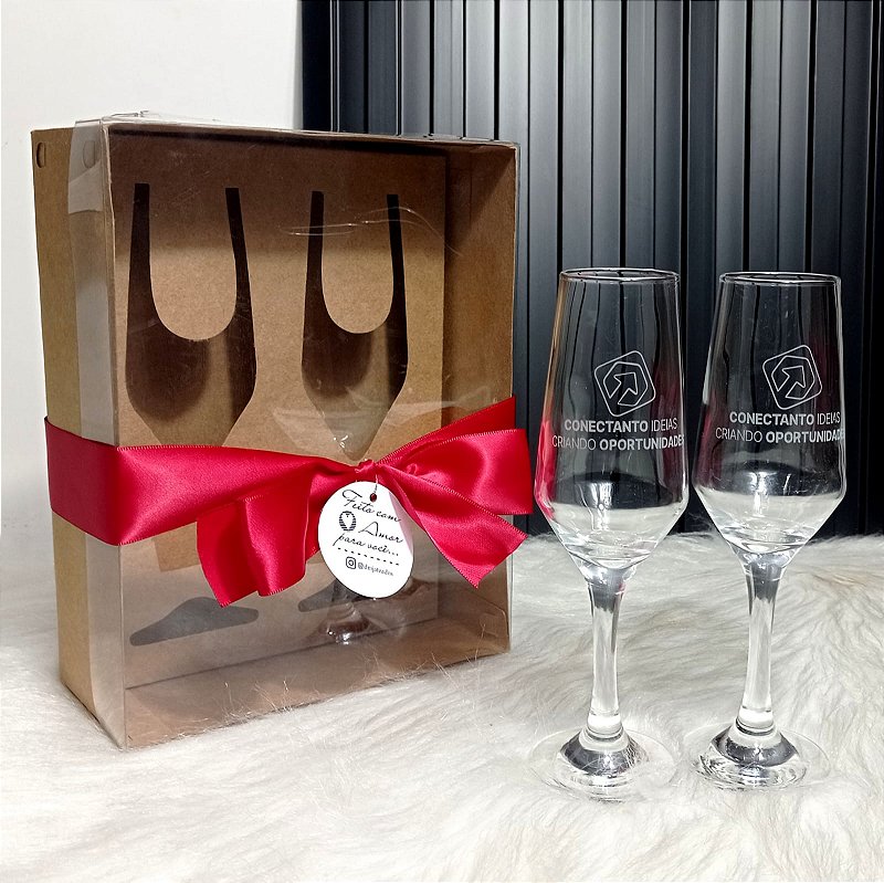Caixa com Visor + 2 Taças Buffet Champanhe Personalizadas – Brinde, Ca ...
