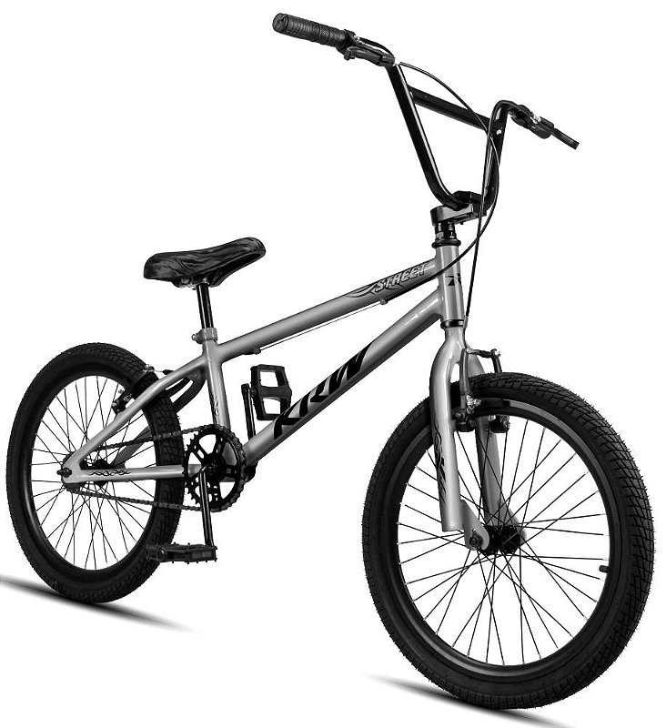 Bicicleta Aro 20 KRW BMX Cross V-Brake Sem Marchas Prata/Preto - KRW Bikes®