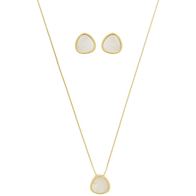 Conjunto Orgânico Triangular Madrepérola Banho de Ouro 18k - Loja - Veri
