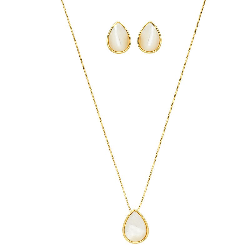 Conjunto Orgânico Gota Madrepérola Banho de Ouro 18k - Loja - Veri