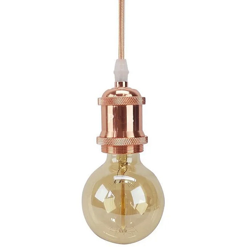 Pendente Socket 150cm Cobre Rose Brilhante para 1 Lampada E27 ...