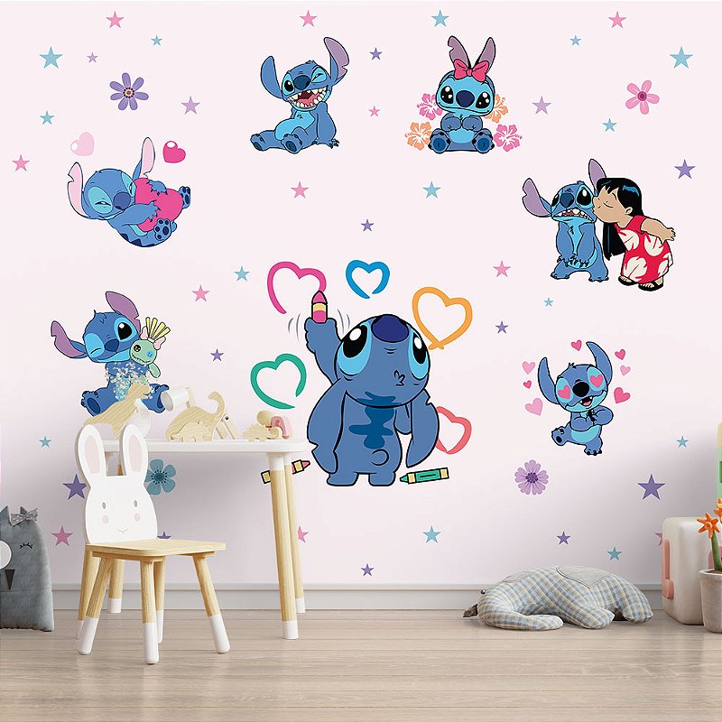 Papel de Parede Infantil Lilo e Stitch em Tons Pastel - Alô Papers