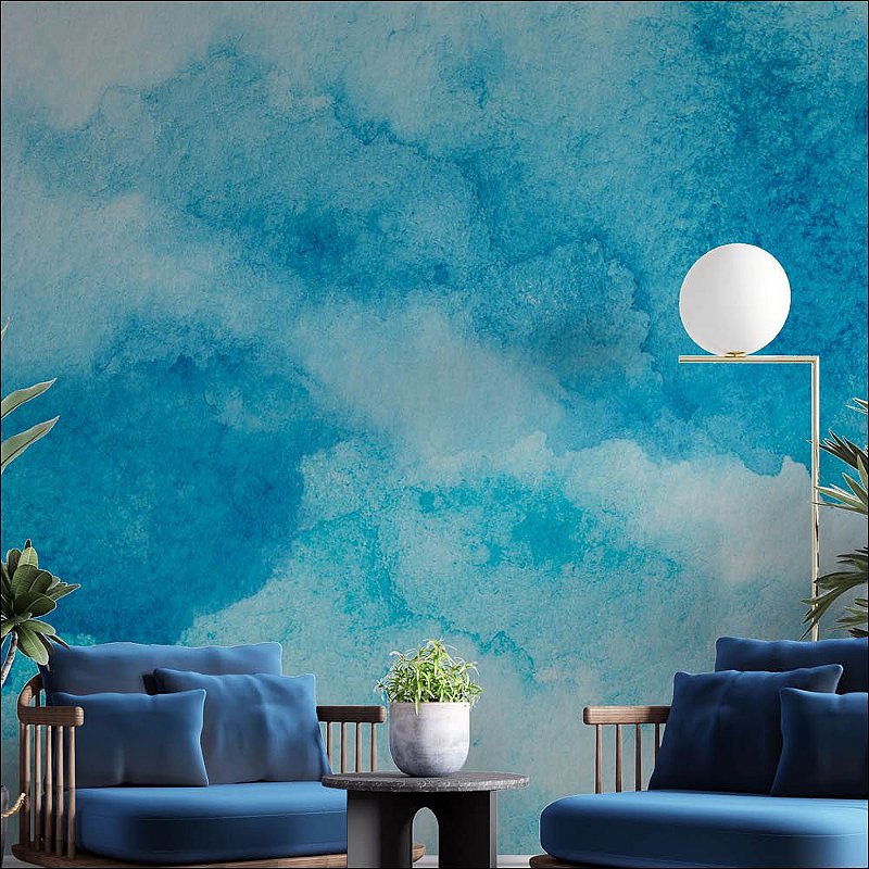 Papel de Parede Aquarela Azul - Alô Papers