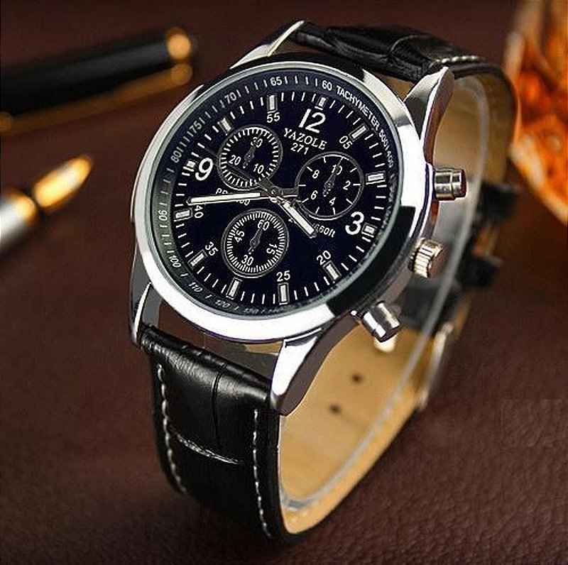 Relógio Masculino Yazole 271 Pulseira Preta - Anéis - Presentes ...