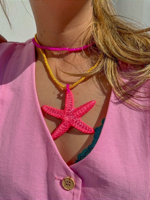 Colar em Cristais e Cordão São Francisco Estrela do Mar Pink - Laura's ...