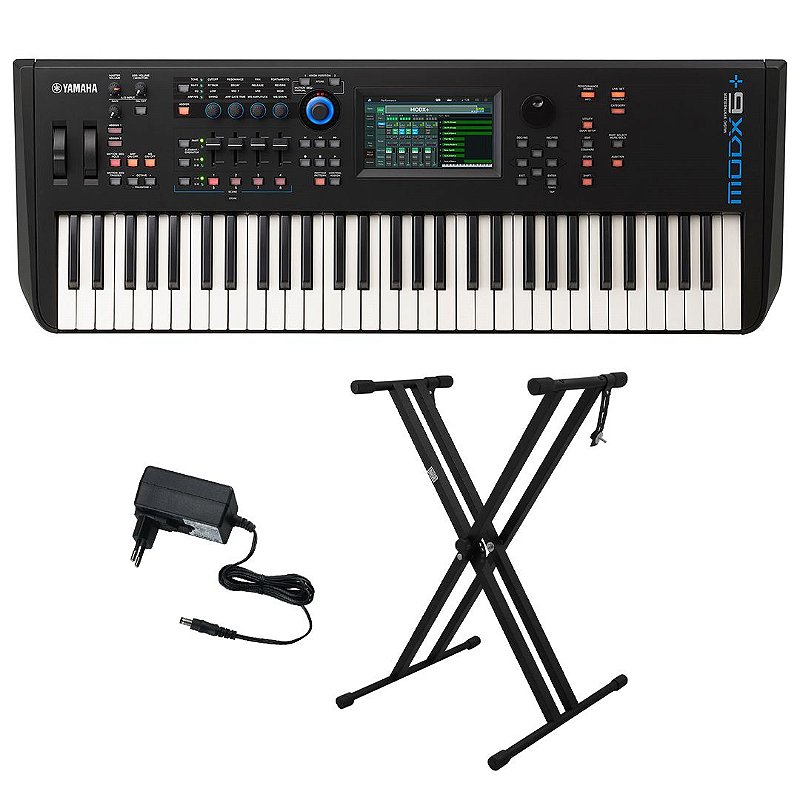 Kit Teclado Sintetizador 61 Teclas MODX6+ Plus Yamaha com Suporte em X ...