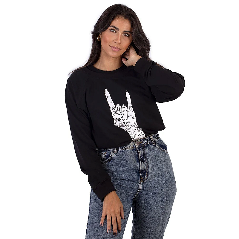 Moletinho Feminino Raglan Tattoo Hand Preto - Art Rock Camisetas ...