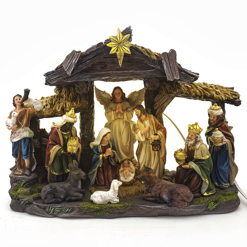 Presépio Luminoso Importado Resina 34 cm - Amém decoração religiosa