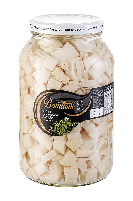 Palmito Palmeira Real Picadão 1,8kg - 6 Unidades - Palmitos Bomttoni