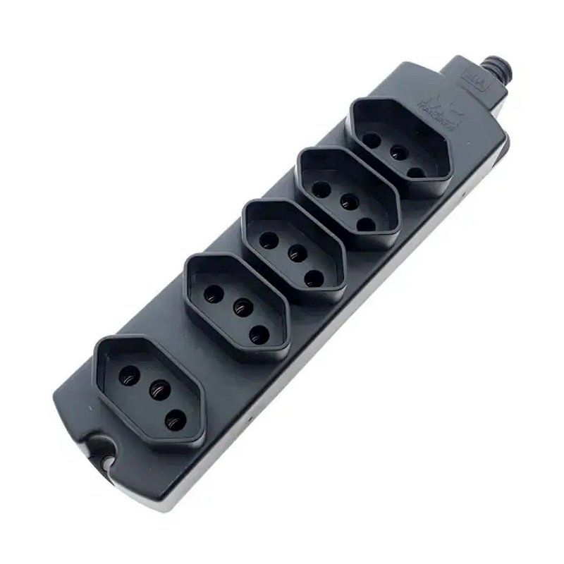 Régua 5 Tomadas 10A Preta - R2 Luz | Iluminação Profissional