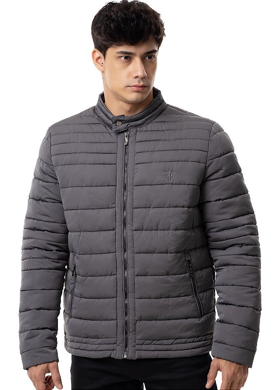 Jaqueta masculina em nylon com botão e zíper - MYROFICIAL