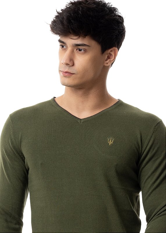 Suéter masculino gola v contrastada - MYROFICIAL