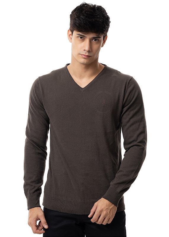 Suéter masculino gola v contrastada - MYROFICIAL