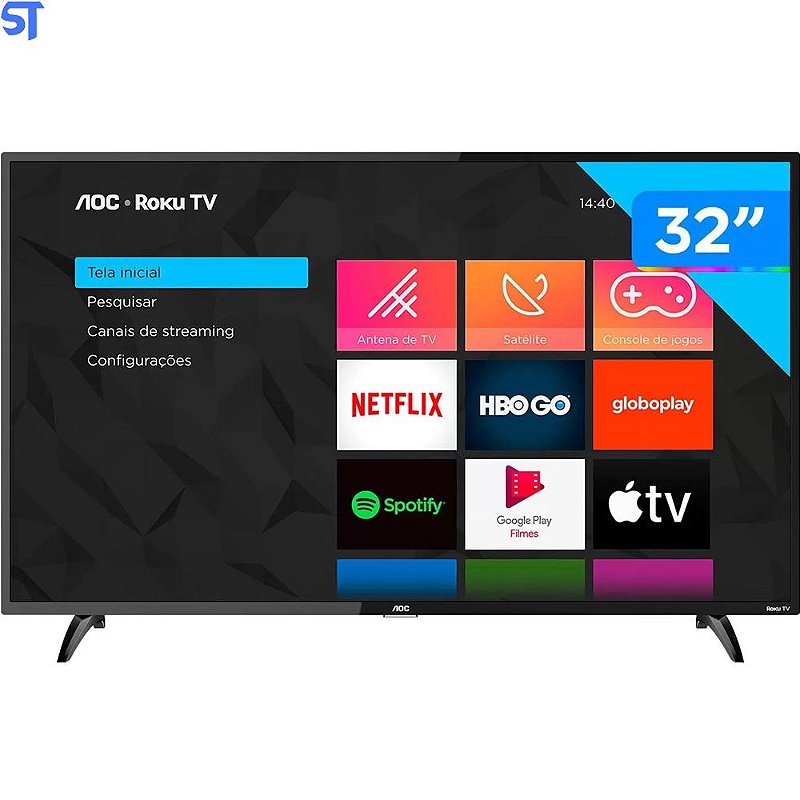 Smart TV AOC Roku LED 32'' 32S5195/78 Wi-Fi 3 HDMI 1 USB com Controle ...