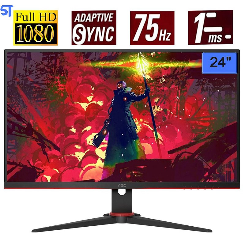 Monitor Gamer AOC 24" Polegadas Full HD 75Hz 1ms 24G2HE5 - Preto e ...