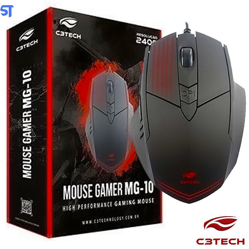 Mouse Gamer C3 Tech Mg-10bk 2400dpi Preto Com Led Azul/Verde - SobralTech