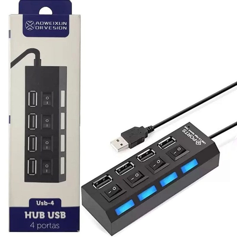 Hub USB Com 4 Portas USB 2.0 - Aoweixun Orvesion - SobralTech