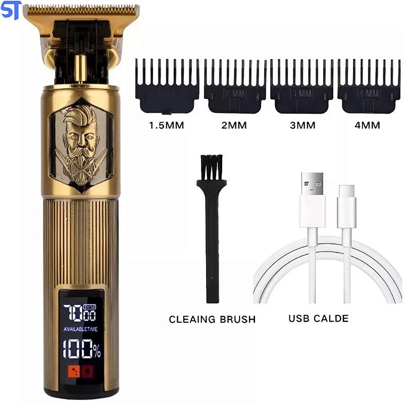 Maquininha Elétrica Cabelo/Barba Recarregável LCD Acabamento Gold Bommax - BM-A086 - SobralTech