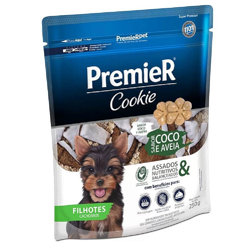 Snack Biscoito Premier Cookie Assados Cães Filhotes Sabor Coco e Aveia ...