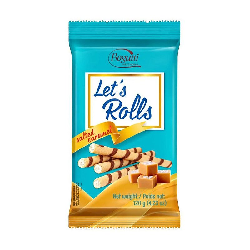 Canudos de Wafer Let's Rolls com Caramelo Salgado Bogutti 120g - Família Scopel Delivery