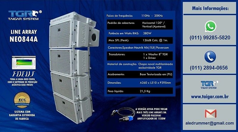 Caixas Line Array Taigar System NEO 844 A - Woofer 8" + Driver TI - LS ...