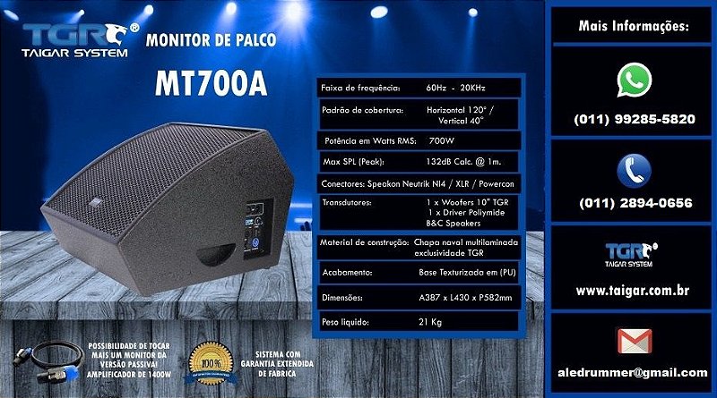 Monitor Ativo Taigar System MT 700A - LS AUDIO PRO Mesa de Som ...