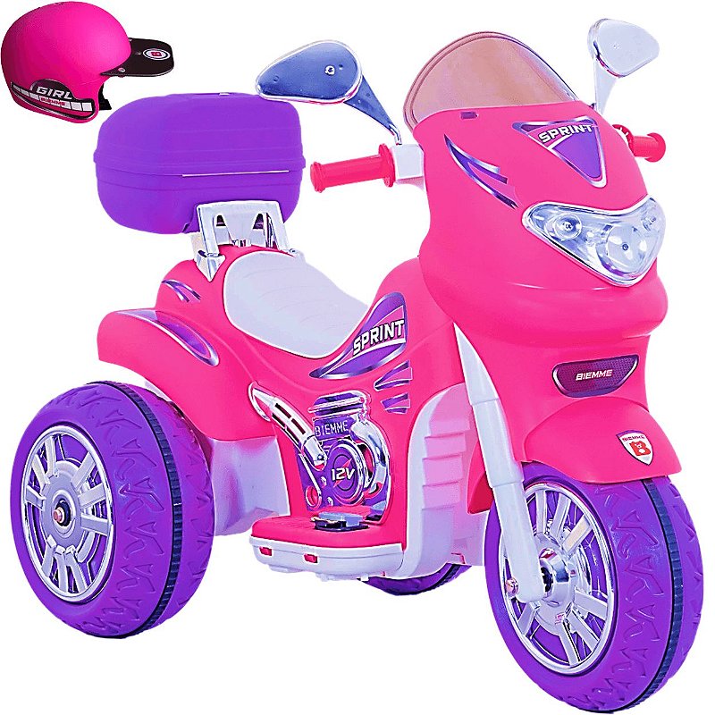 Moto Eletrica Infantil Biemme Sprint Turbo Power 12V Pink - Maçã Verde Baby